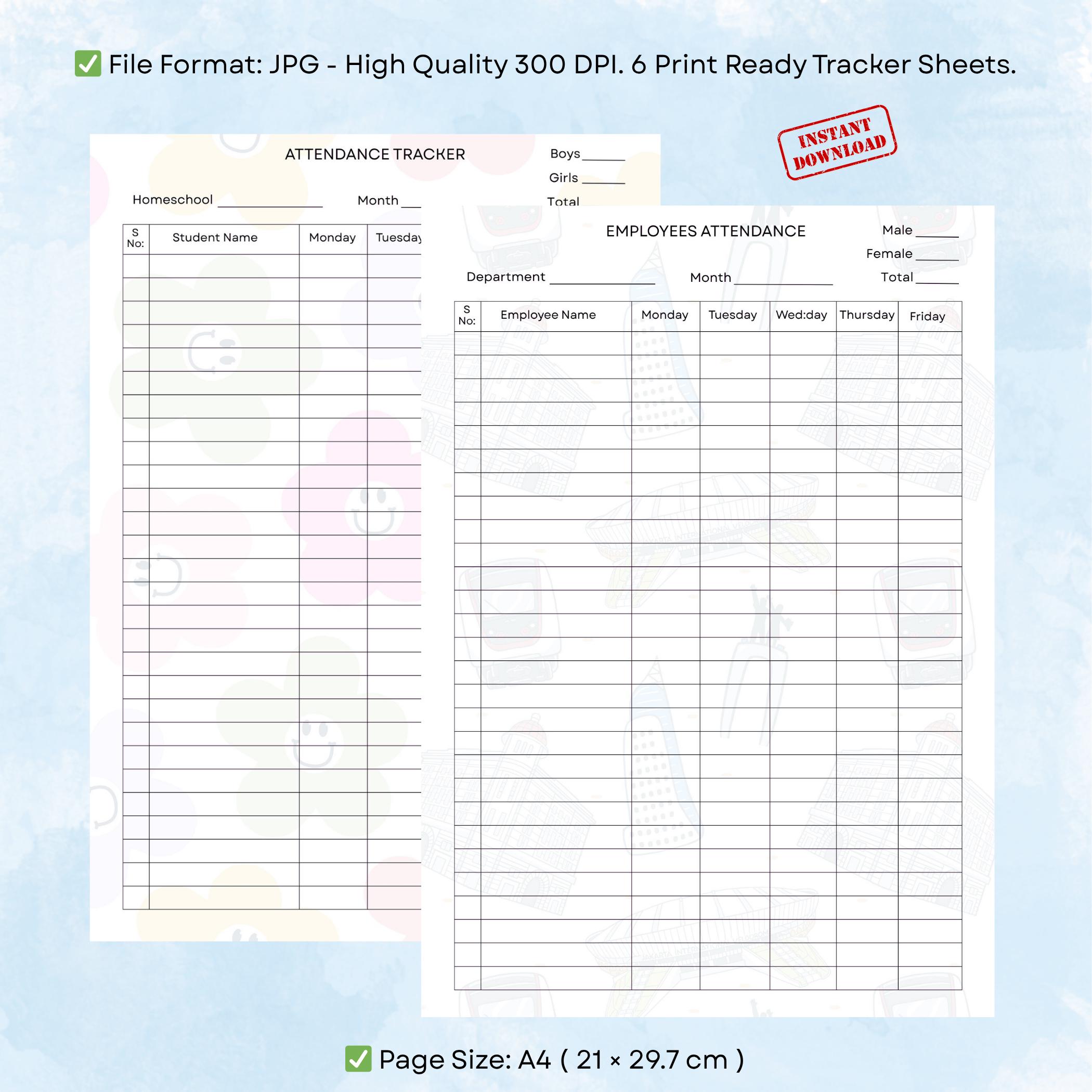 A4 Monthly Attendance Tracker Printable | Homeschool Office Log - Etsy