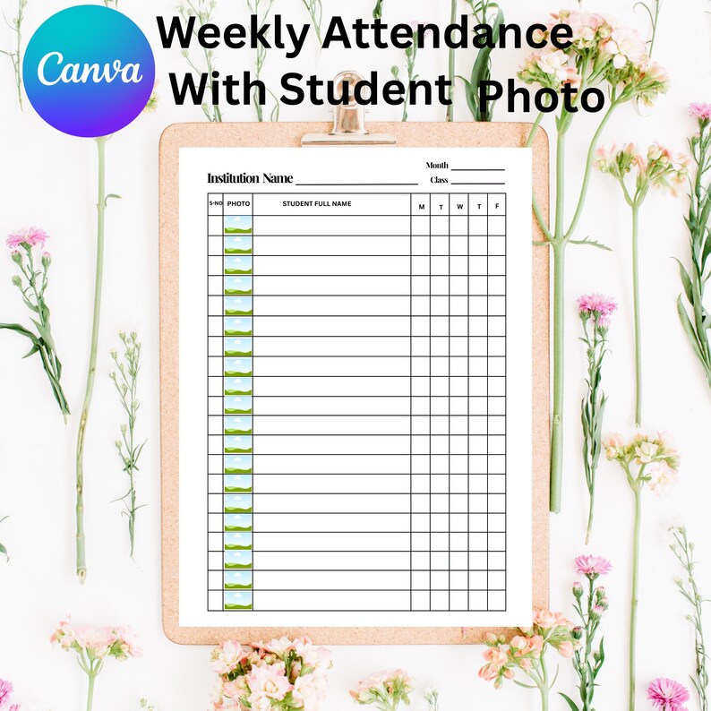 Custom Attendance Log Sheet With Student Photos | Editable Canva ...