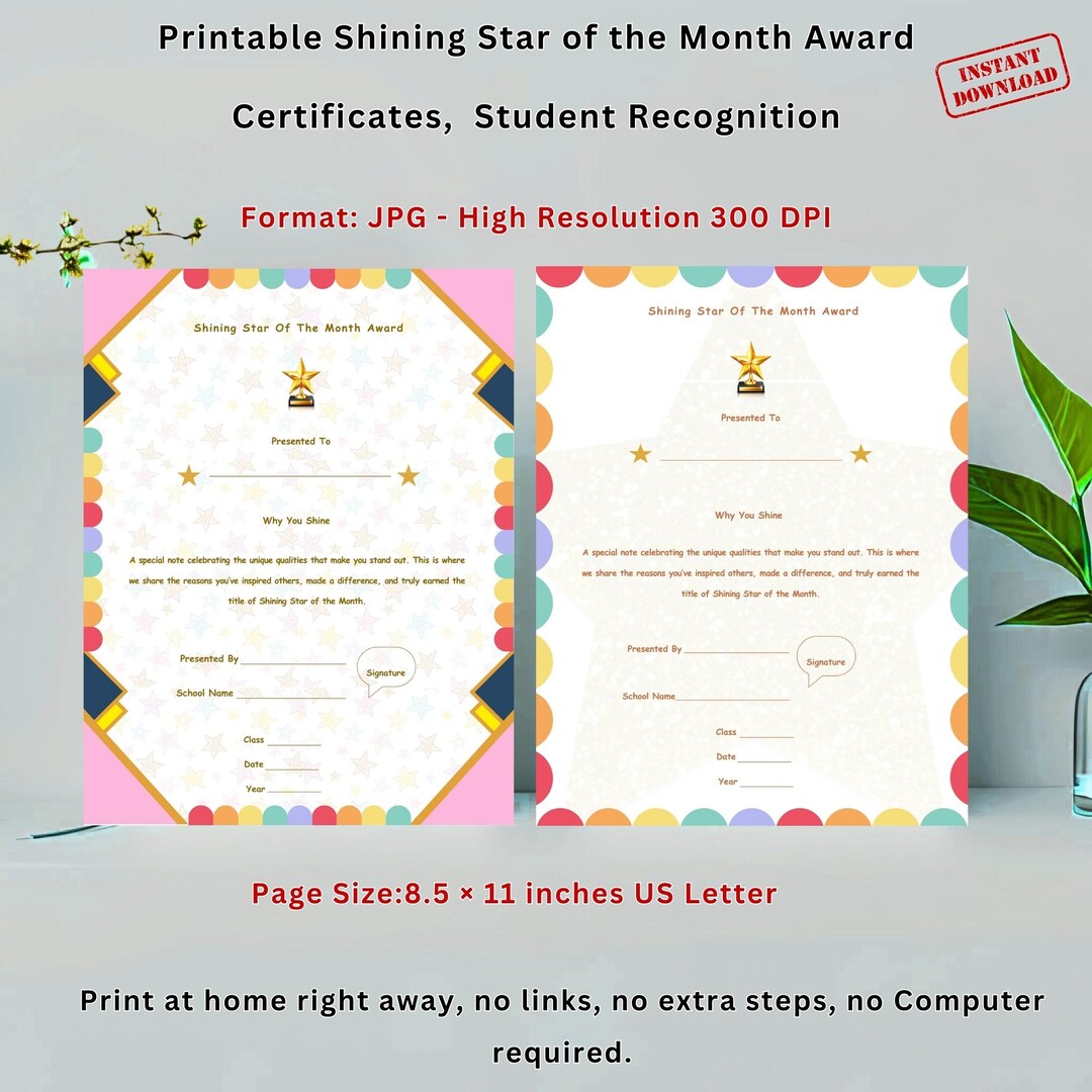 Student Award Certificate | Shining Star of the Month for Classroom ...