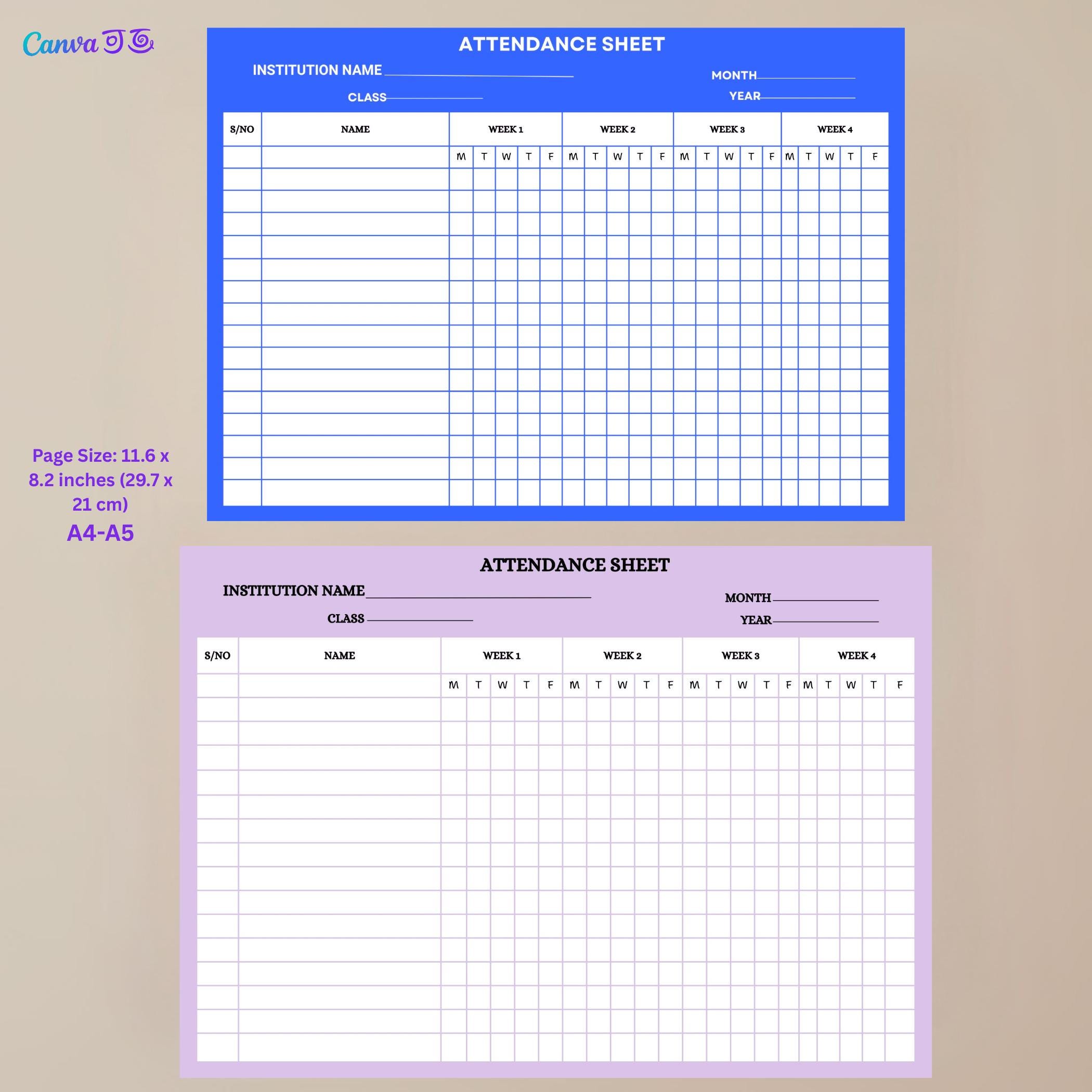 Editable Attendance Tracker Sheets – School Log for Teachers, Classroom ...