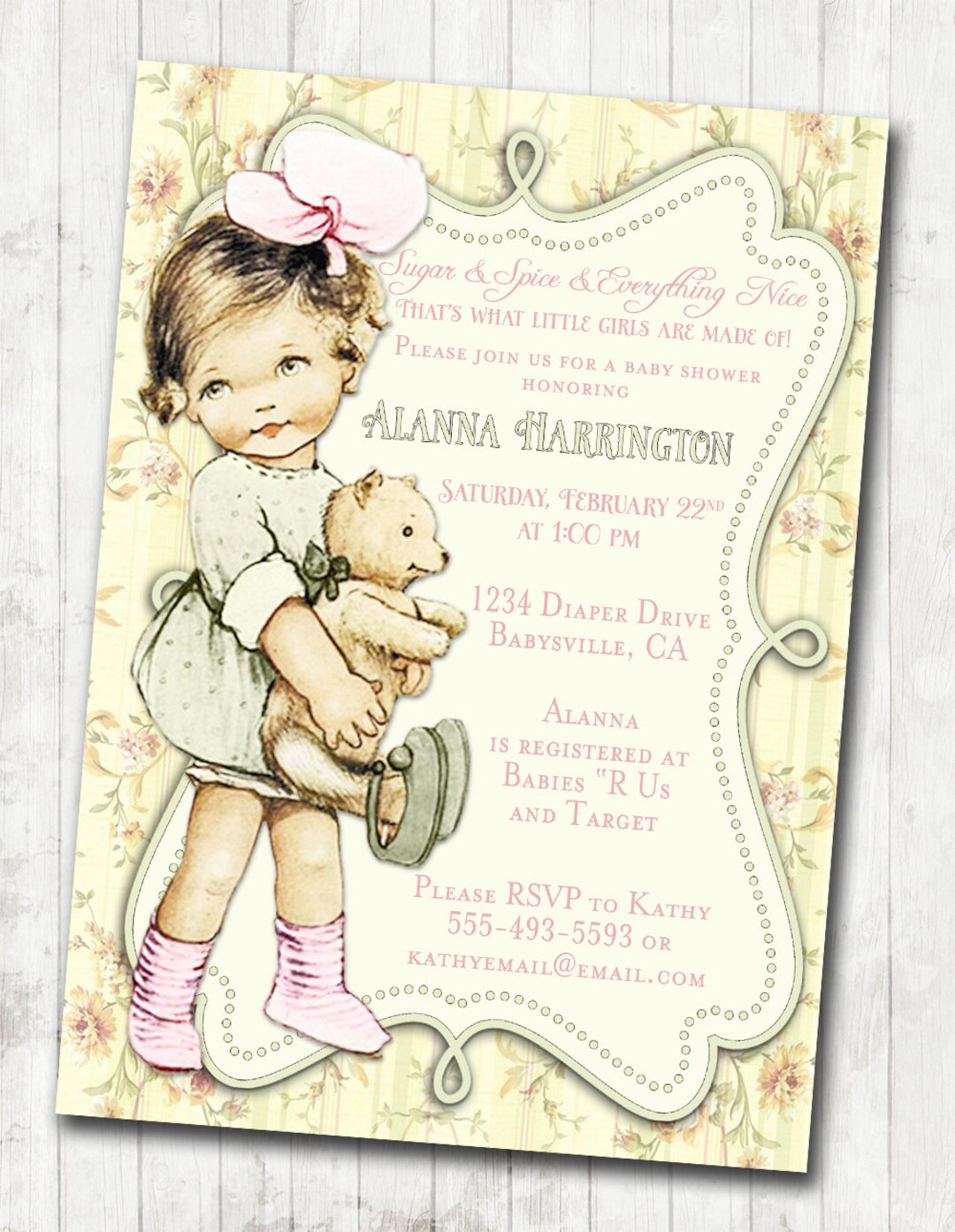 Shabby Chic Floral Vintage Baby Shower Invitation for Girl - Soft Pink ...