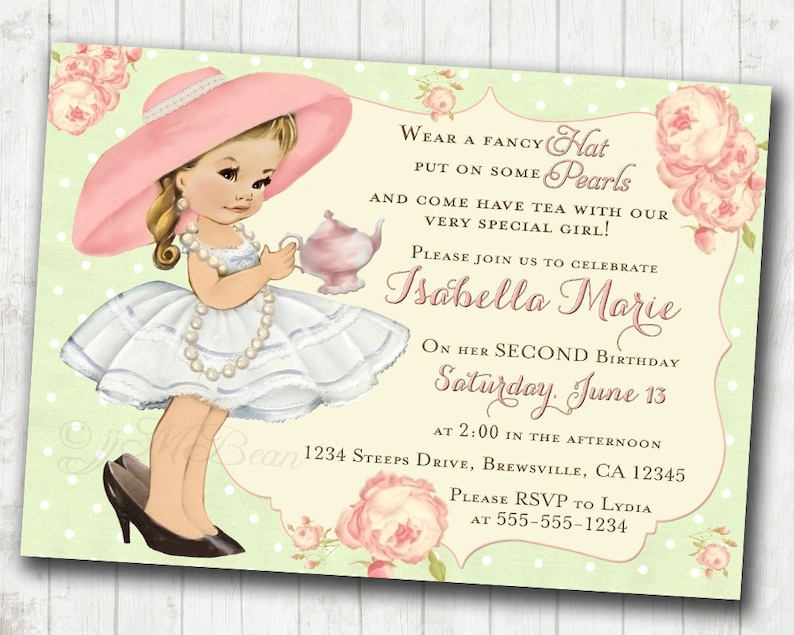 Tea Party Birthday Invitation for Girl Birthday Tea Party - Mint and ...