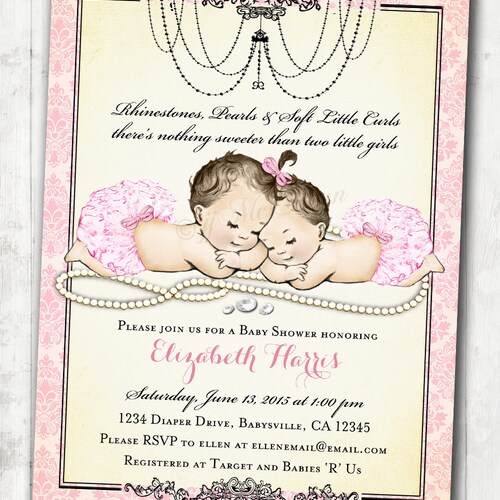 Twins Baby Shower Invitation for Twin Girls Vintage - Etsy