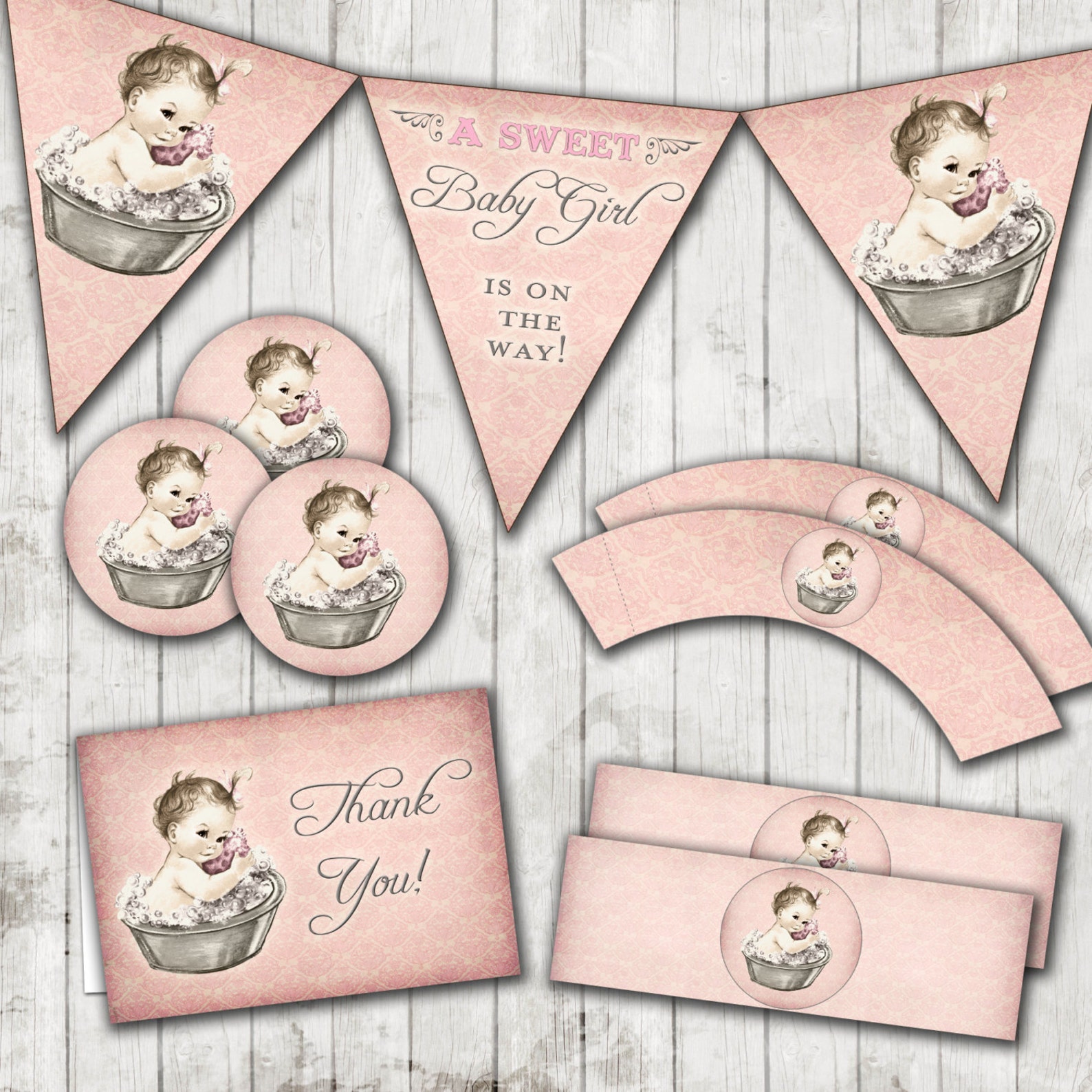 Baby Bath Party Package Kit - Vintage Baby Shower Party Package for ...