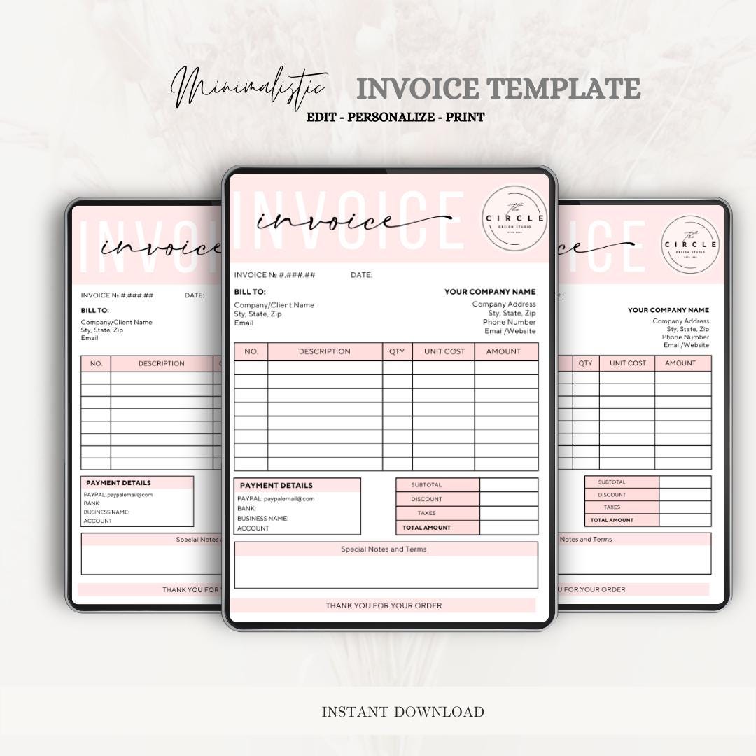 Editable Invoice Template: Printable Small Business Bill (instant ...