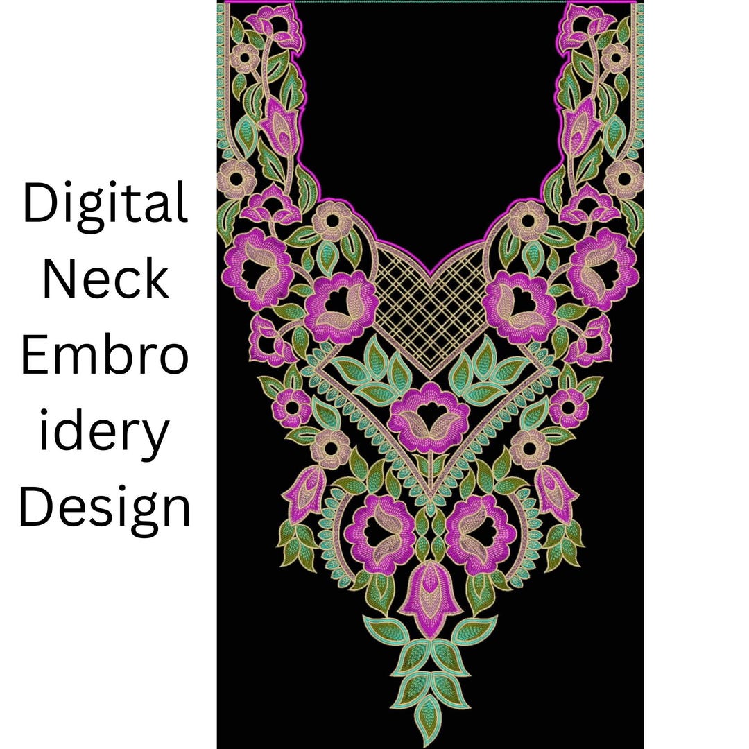 Dubai Style Floral Neckline Embroidery Design | Arab Neck Yoke ...