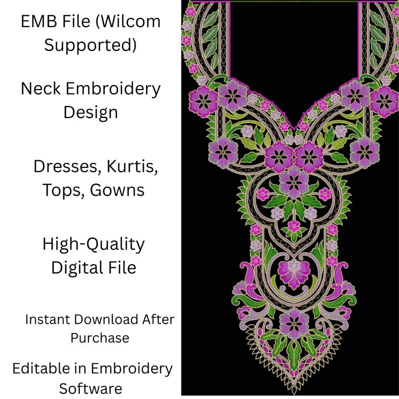 Embroidery Design Floral Neck | Embroidery File | EMB Format for Dress ...