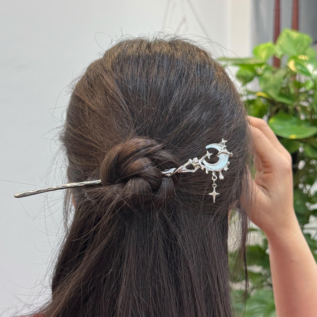 Star Moon Hair Stick, Stars and Moon Hair Pins, Moon Star and Gemstone ...