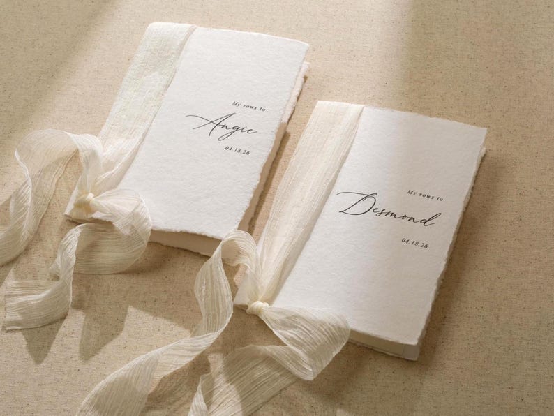 Personalized Deckled Edge Wedding Vow Booklets D4 - Set of 2, Vow Books ...