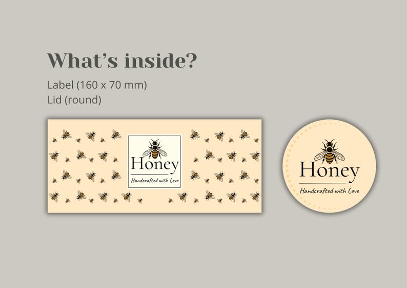 Editable Honey Jar Label and Lid Sticker Set | 160x70mm | Canva ...