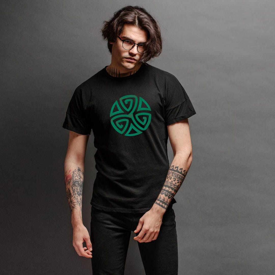Celtic Spiral Symbol T-shirt – Green Mystical Print on Black Sol’s ...