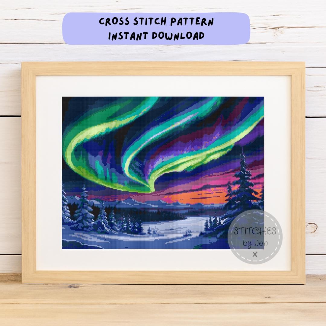Northern Lights Cross Stitch Pattern – Full Coverage Design – Aurora ...