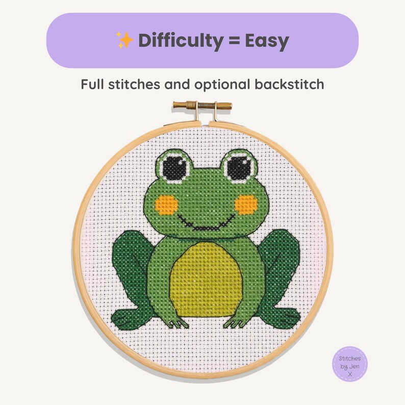 Frog Cross Stitch Pattern PDF, Beginner Friendly Kawaii Frog Design ...