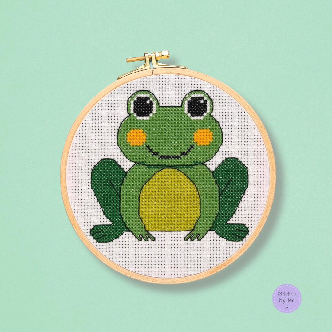 Frog Cross Stitch Pattern PDF, Beginner Friendly Kawaii Frog Design ...