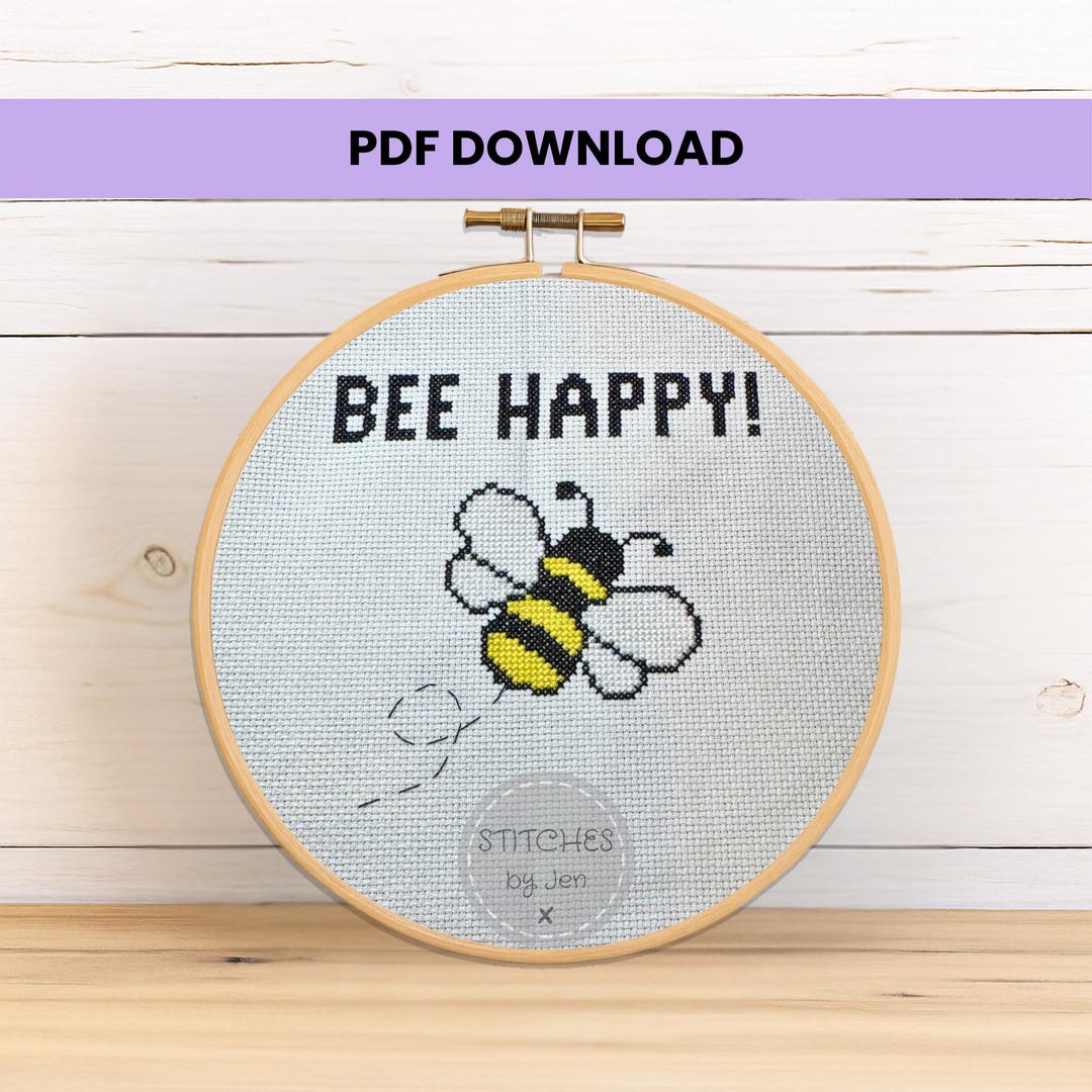Bee Cross Stitch Pattern PDF – Bee Happy Design – Cheerful Bumble Bee ...