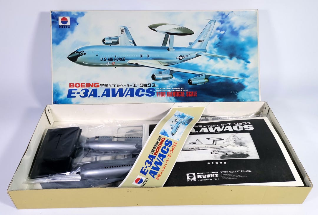 Vintage 1/100 Scale Boeing E-3A AWACS Construction Model Kit NITTO #424 ...