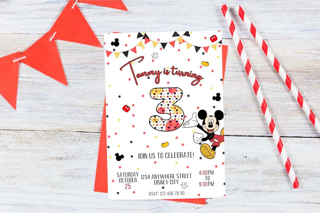 Editable Mickey Mouse 3rd Birthday Invitation. Editable Canva Template ...