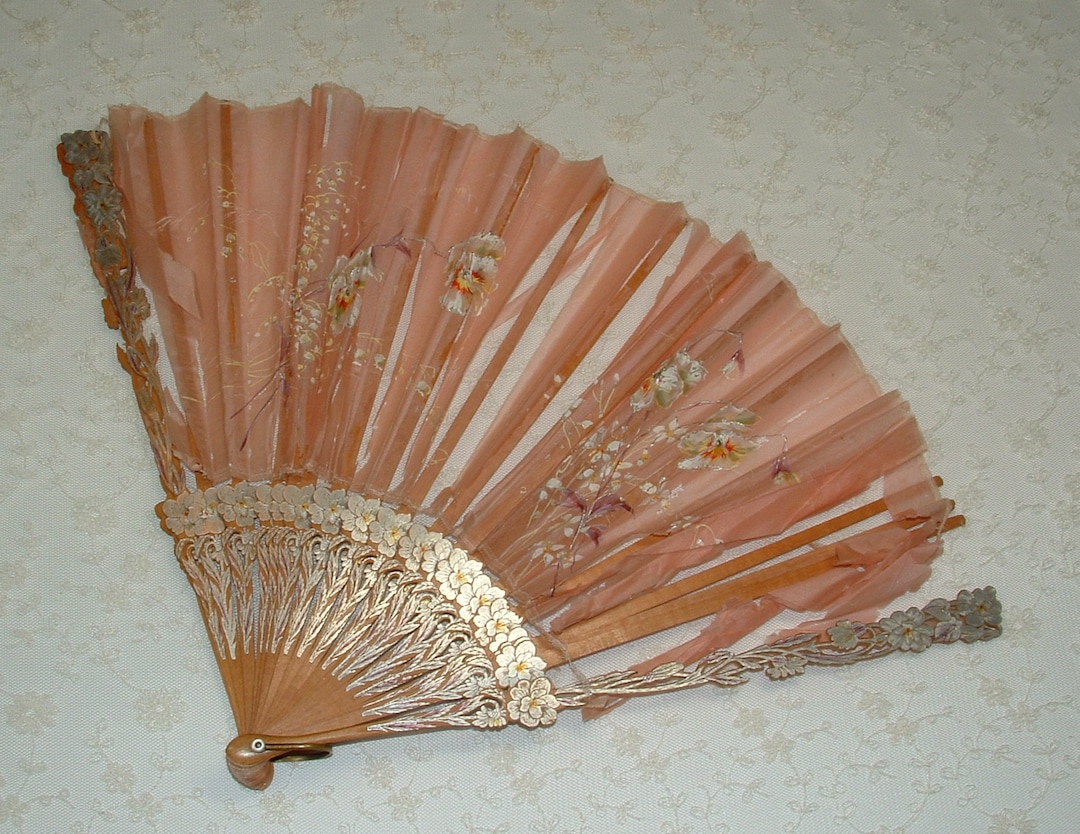 Large Antique Hand Folding Fan Frame - Silver Painted Sticks, Guards - Etsy