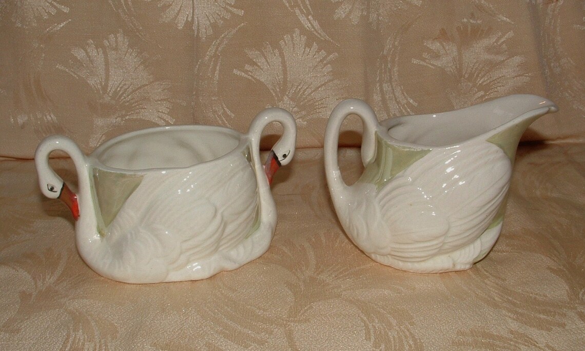 Vintage Swan Sugar & Creamer - Luster - Czechoslovakia - Etsy
