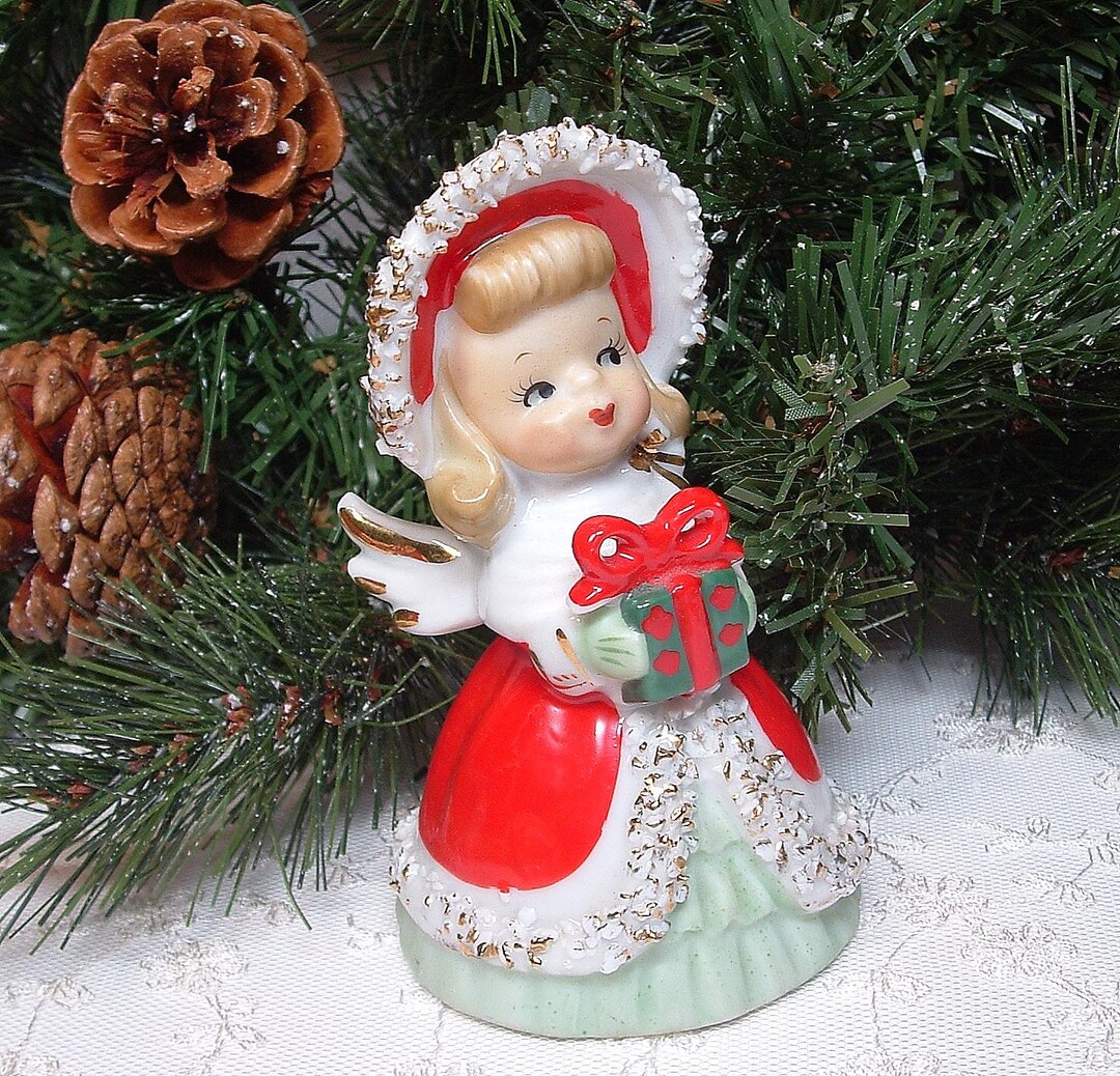 Vintage 1950's LEFTON Christmas Bell - Spaghetti Angel With Gift - Etsy