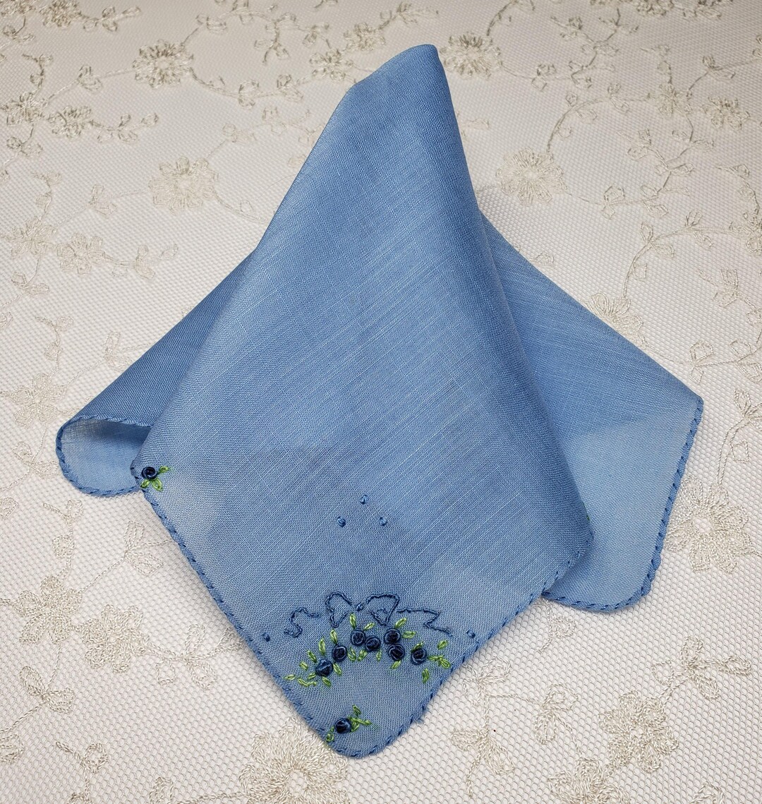Vintage 1950's Handkerchief, Hanky, Hankie - Embroidered Floral Corner ...