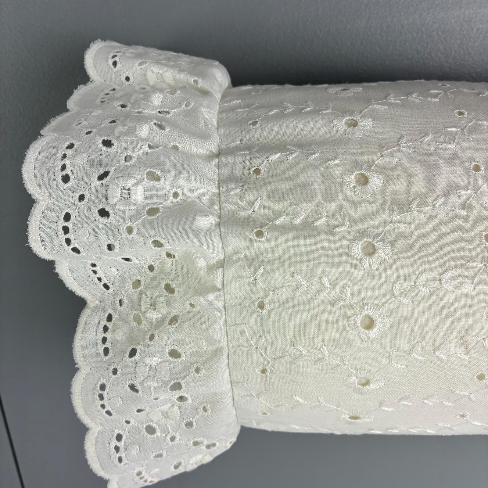 Vintage Ruffled White Eyelet Lace Decorative Bolster Pillow - Etsy