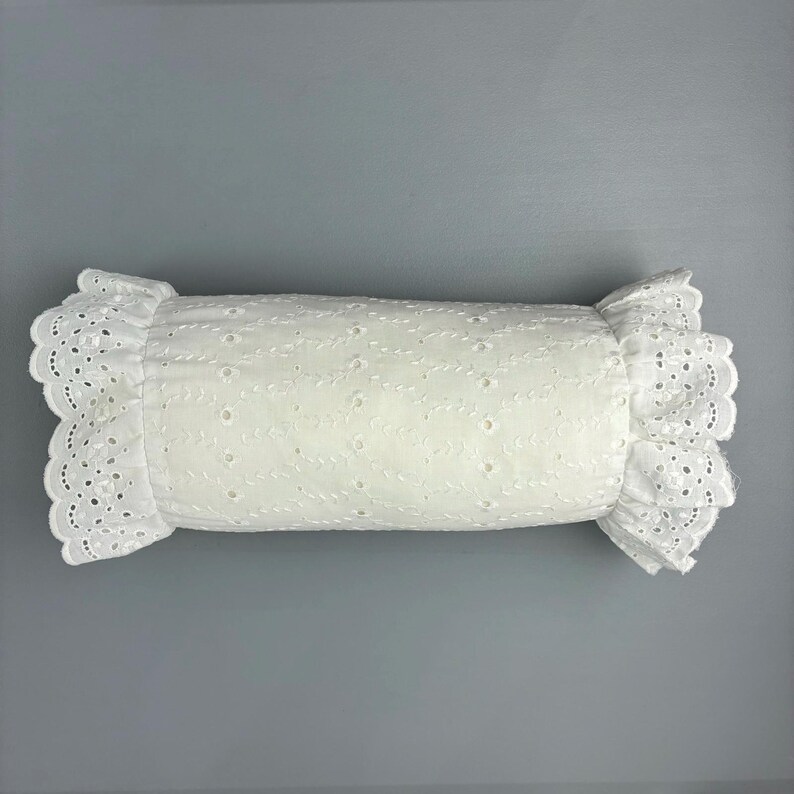 Vintage Ruffled White Eyelet Lace Decorative Bolster Pillow - Etsy