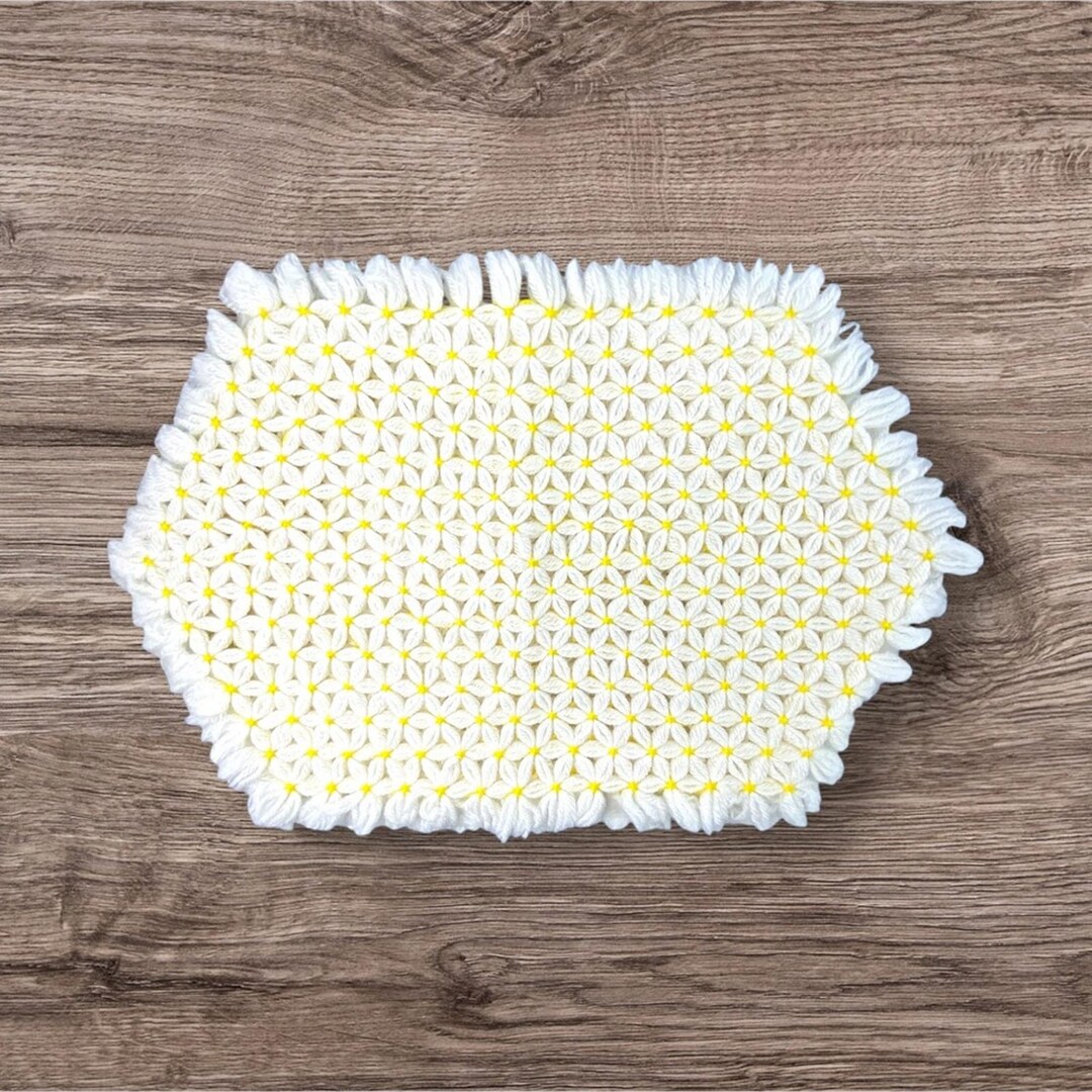 Vintage Loom Doilies Crochet Placemat Trivet Yarn Flower Yellow Set 4 ...