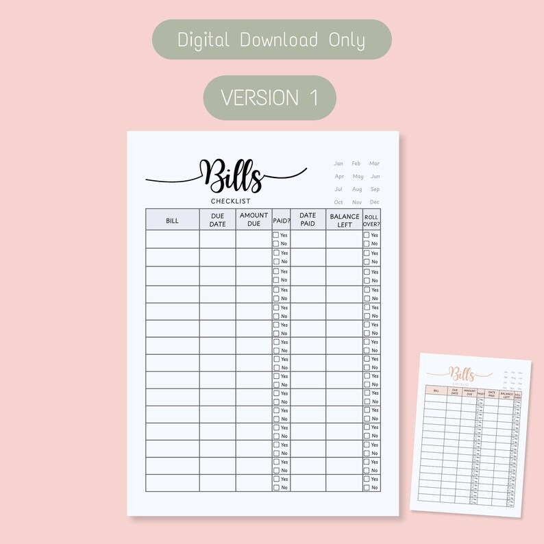 Liste de contrôle de FACTURES | Paiement mensuel à date d'échéance ...