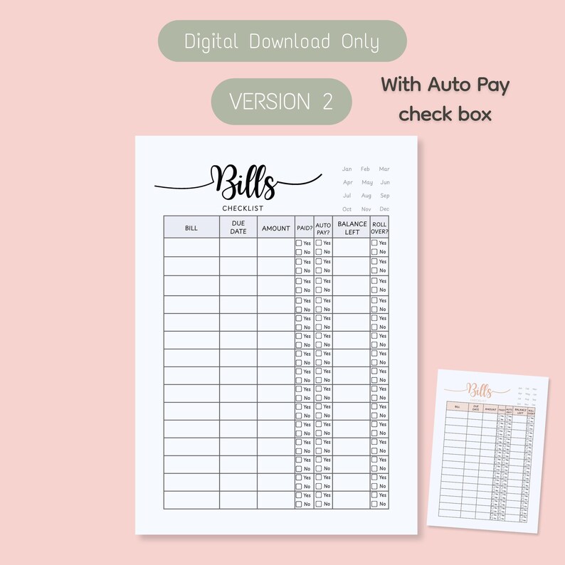 Liste de contrôle de FACTURES | Paiement mensuel à date d'échéance ...