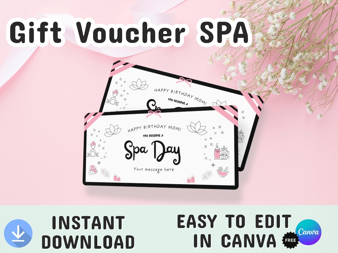 EDITABLE Spa Day Voucher- INSTANT Download Gift-printable Voucher ...