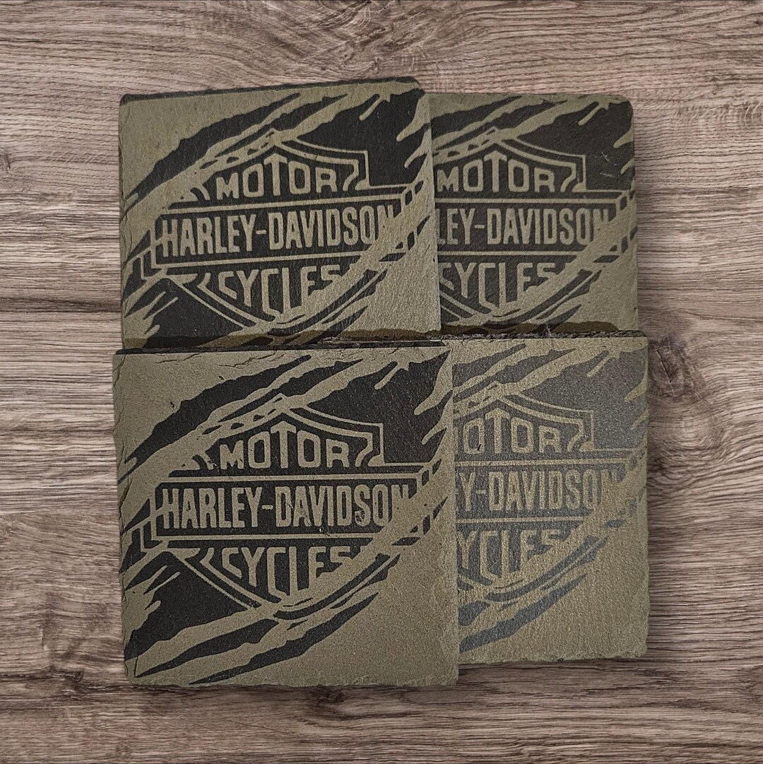 Set of Four Harley Davidson Laser Engraved Slate Coasters. - Etsy