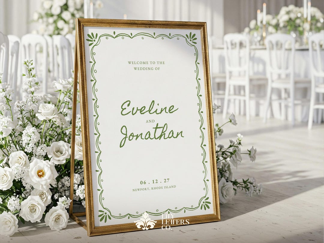 Whimsical Welcome Sign Template, Vintage Wedding Floral Welcome Poster ...