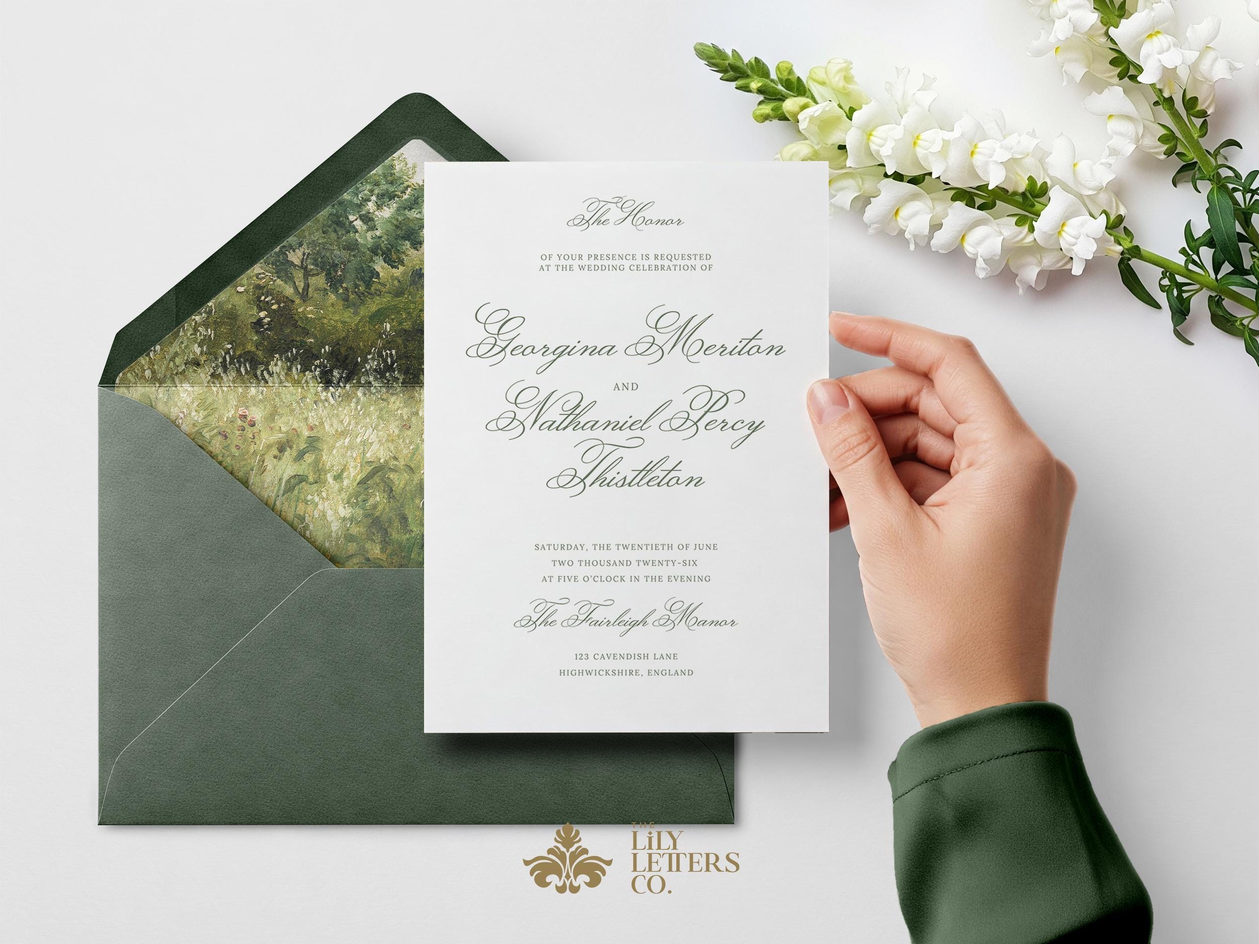 Classic Sage Green Wedding Invitation Template Suite, Regency Period ...