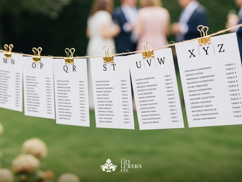 Alphabetical Seating Chart Cards Template, Classic Wedding Seating Plan ...