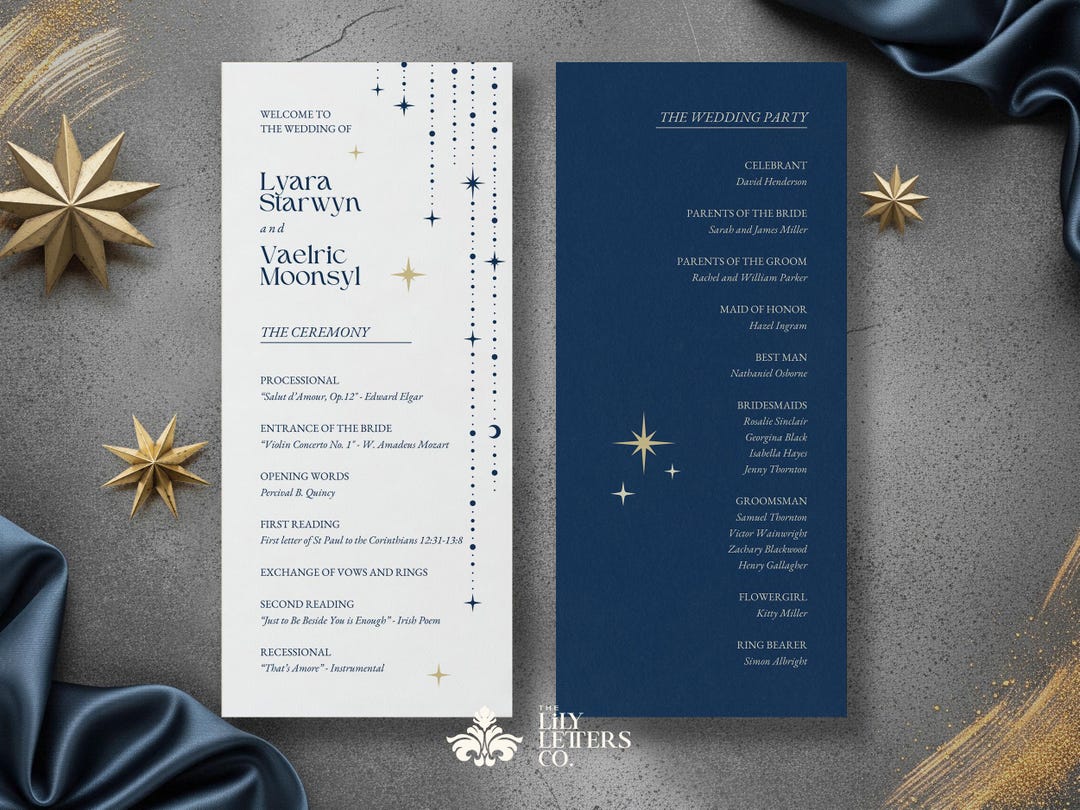 Celestial Wedding Program Template, Stars Ceremony Info, Canva Editable ...