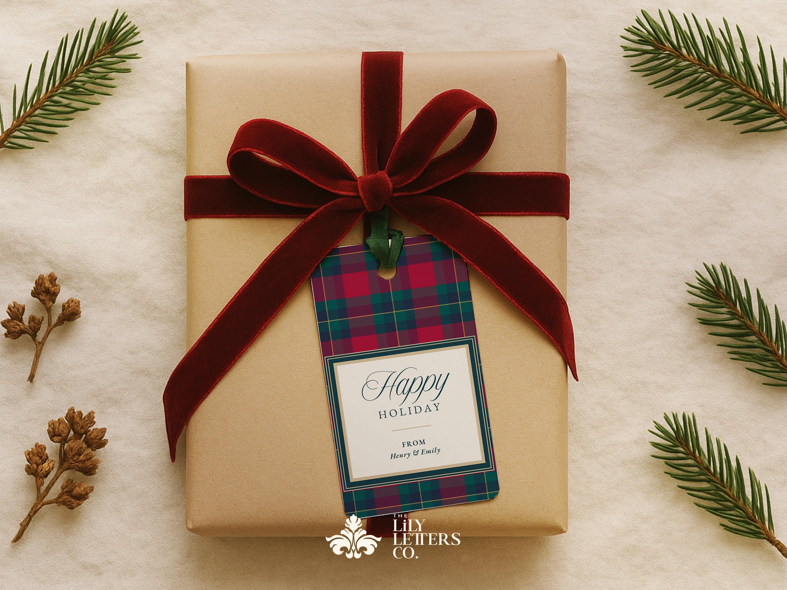 Heritage Christmas Gift Tags Template, Printable Plaid Holiday Favor ...