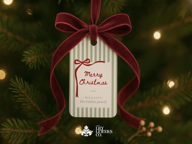 Christmas Gift Tags Template, Printable Elegant Holiday Favor Tag ...