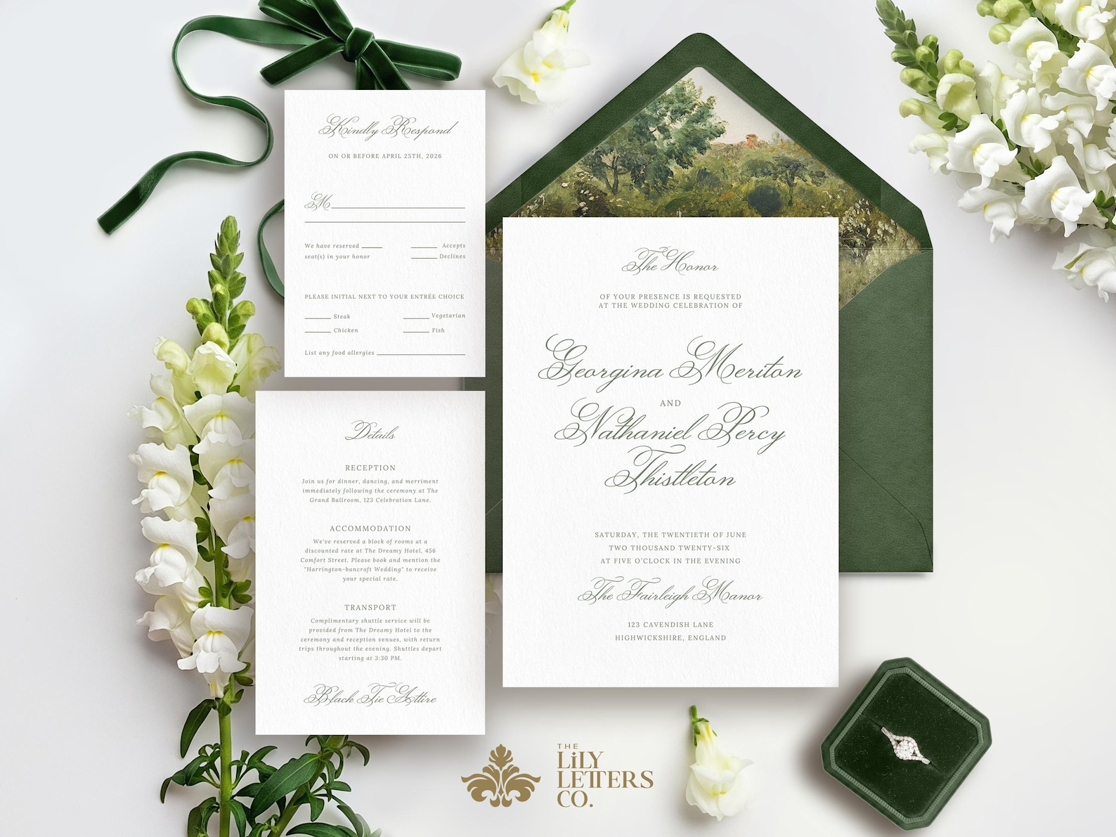 Classic Sage Green Wedding Invitation Template Suite, Regency Period ...