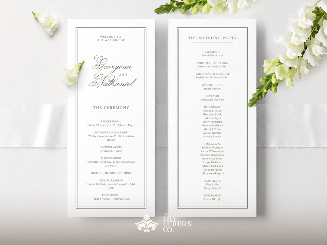 Classic Sage Green Wedding Program Template, Printable Wedding Ceremony ...