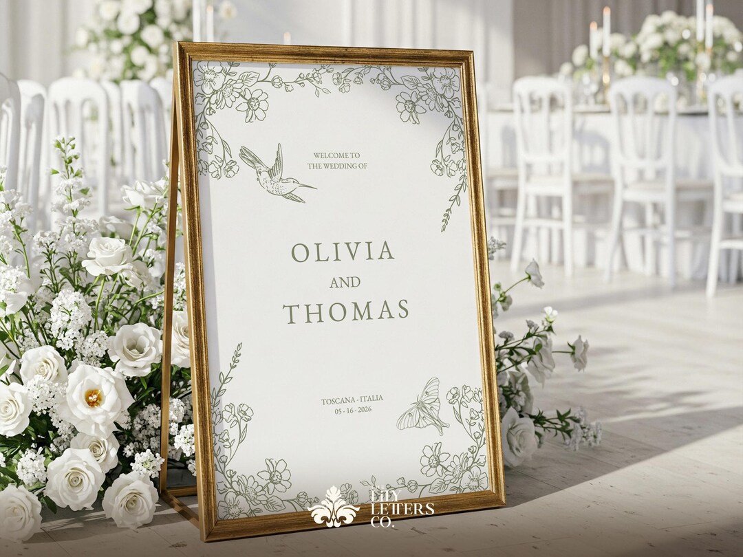 Sage Green Welcome Sign Template, Classic Wedding Floral Welcome Poster ...