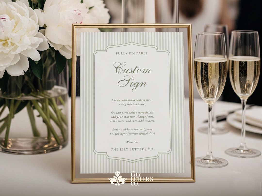 Sage Green Custom Sign Template, Elegant Vintage Wedding Table Sign ...