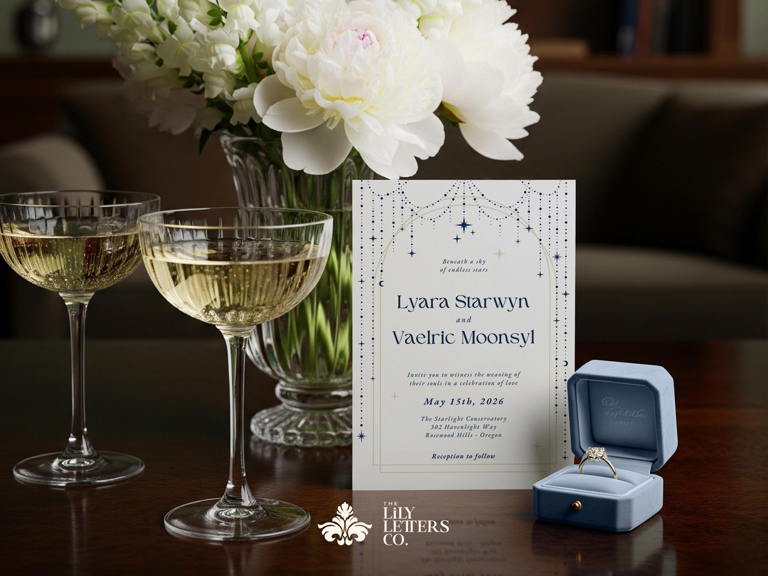 Celestial Wedding Invitation Suite, Stars Template Set, Astronomy Canva ...