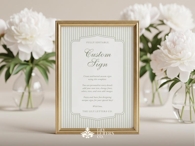 Sage Green Custom Sign Template, Elegant Vintage Wedding Table Sign ...