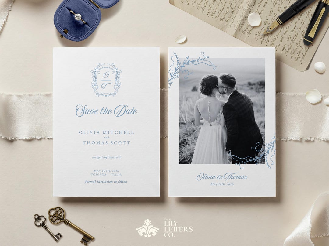 Classic Save the Date Template, Dusty Blue Save Our Date, Editable ...