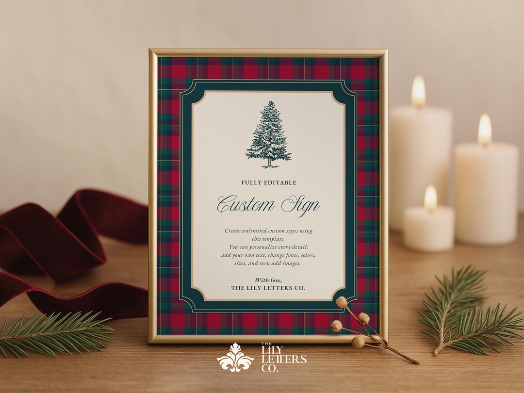 Preppy Christmas Party Custom Sign Template, Holiday Dinner Table Sign ...