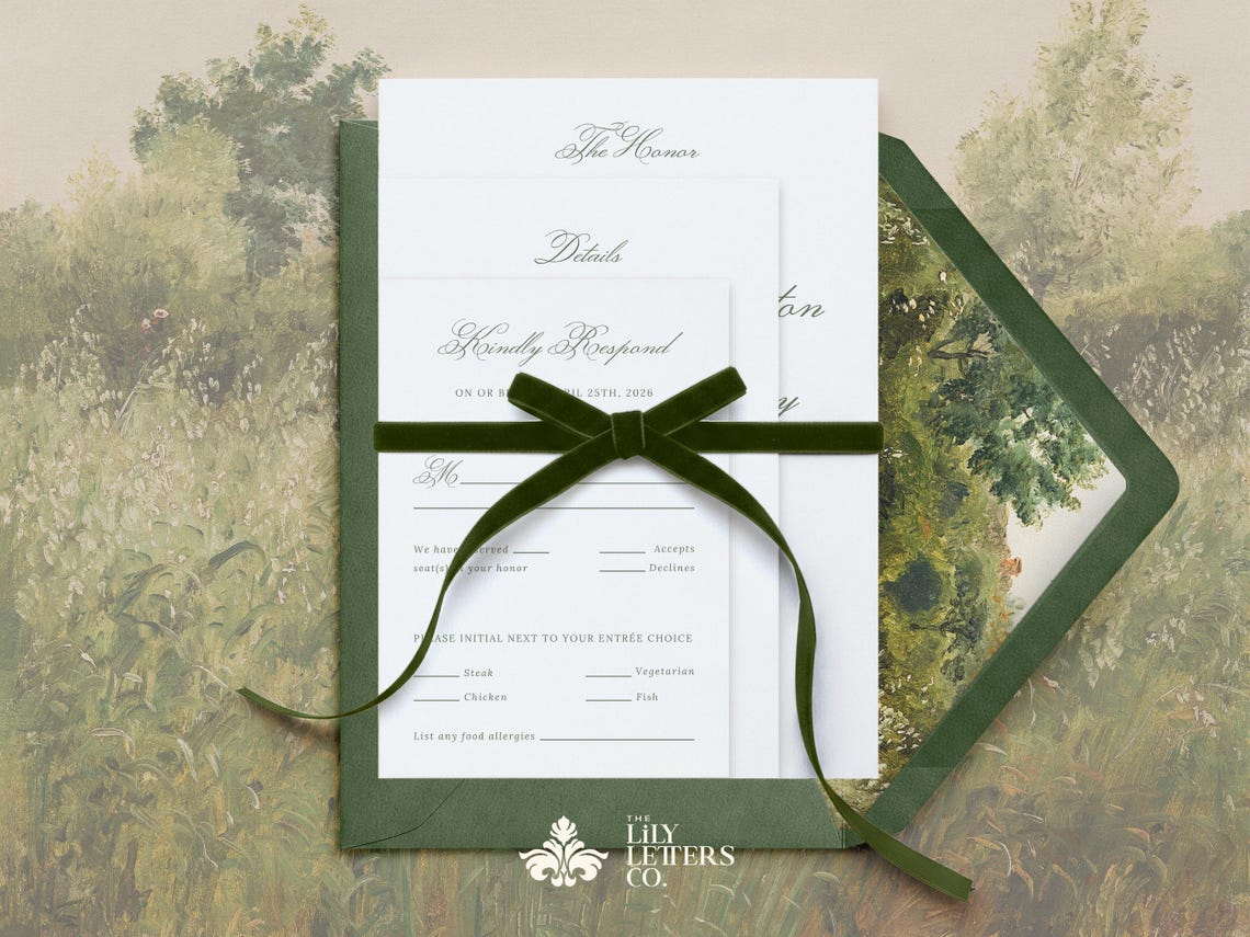 Classic Sage Green Wedding Invitation Template Suite, Regency Period ...