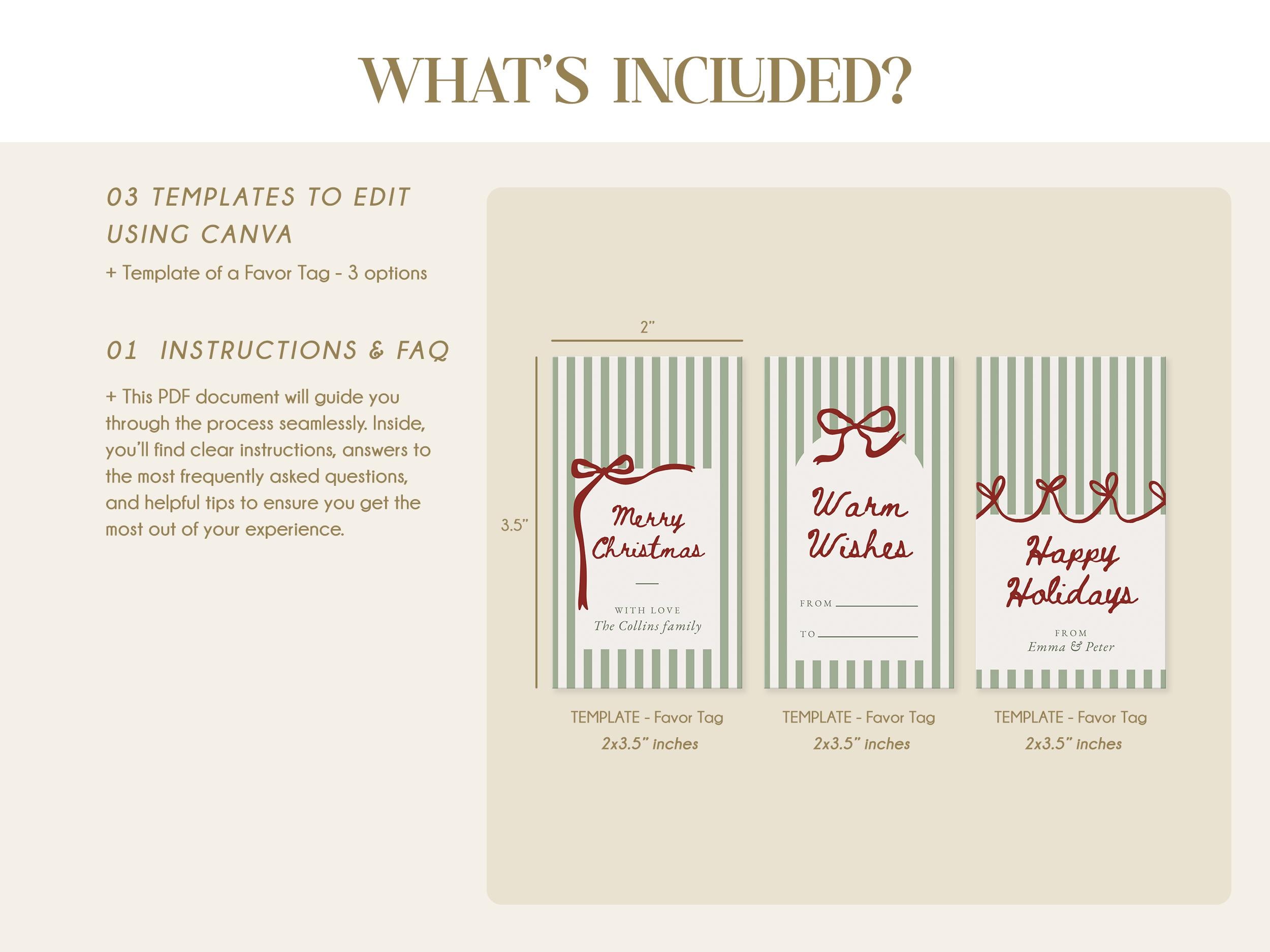 Christmas Gift Tags Template, Printable Elegant Holiday Favor Tag ...