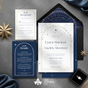 Celestial Wedding Invitation Suite, Stars Template Set, Astronomy Canva ...