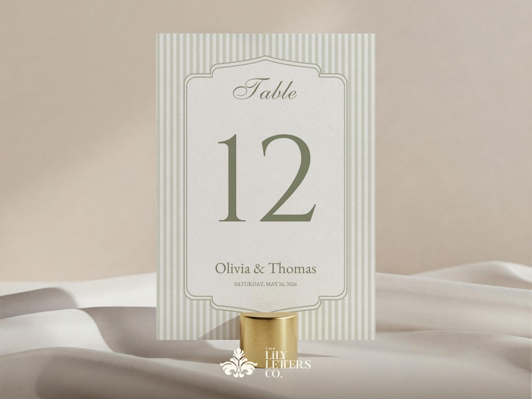 Sage Green Table Number Card, Wedding Table Decor, Minimalist Garden ...